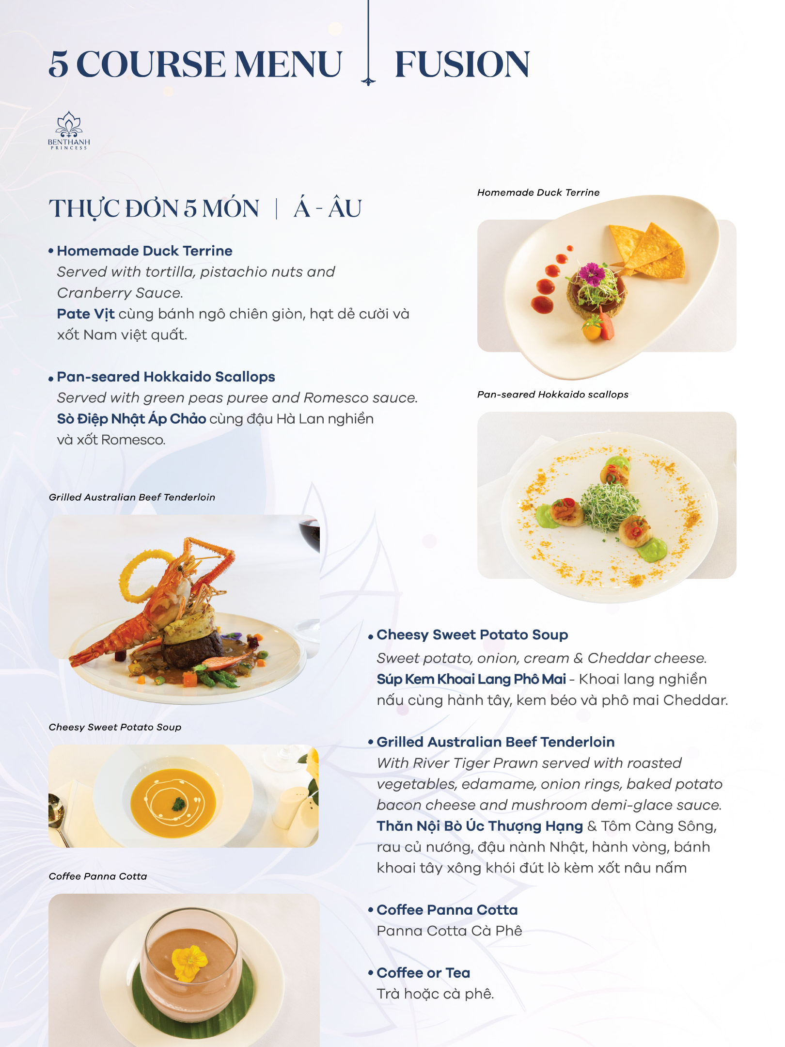 Benthanh Princess - Unique Luxurious Dining Cruise - Menu