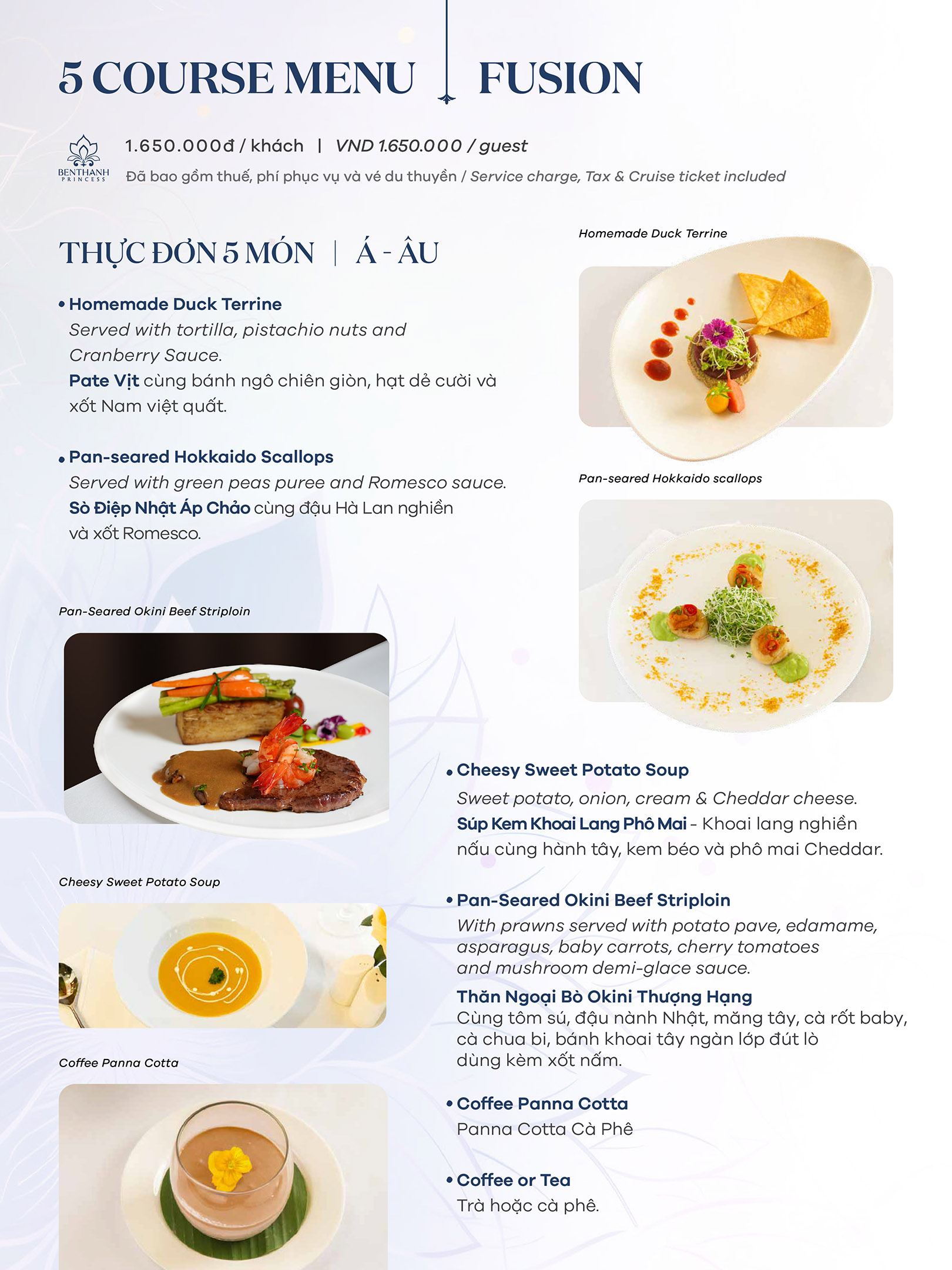 Benthanh Princess - Luxurious Dining Cruise - Menu